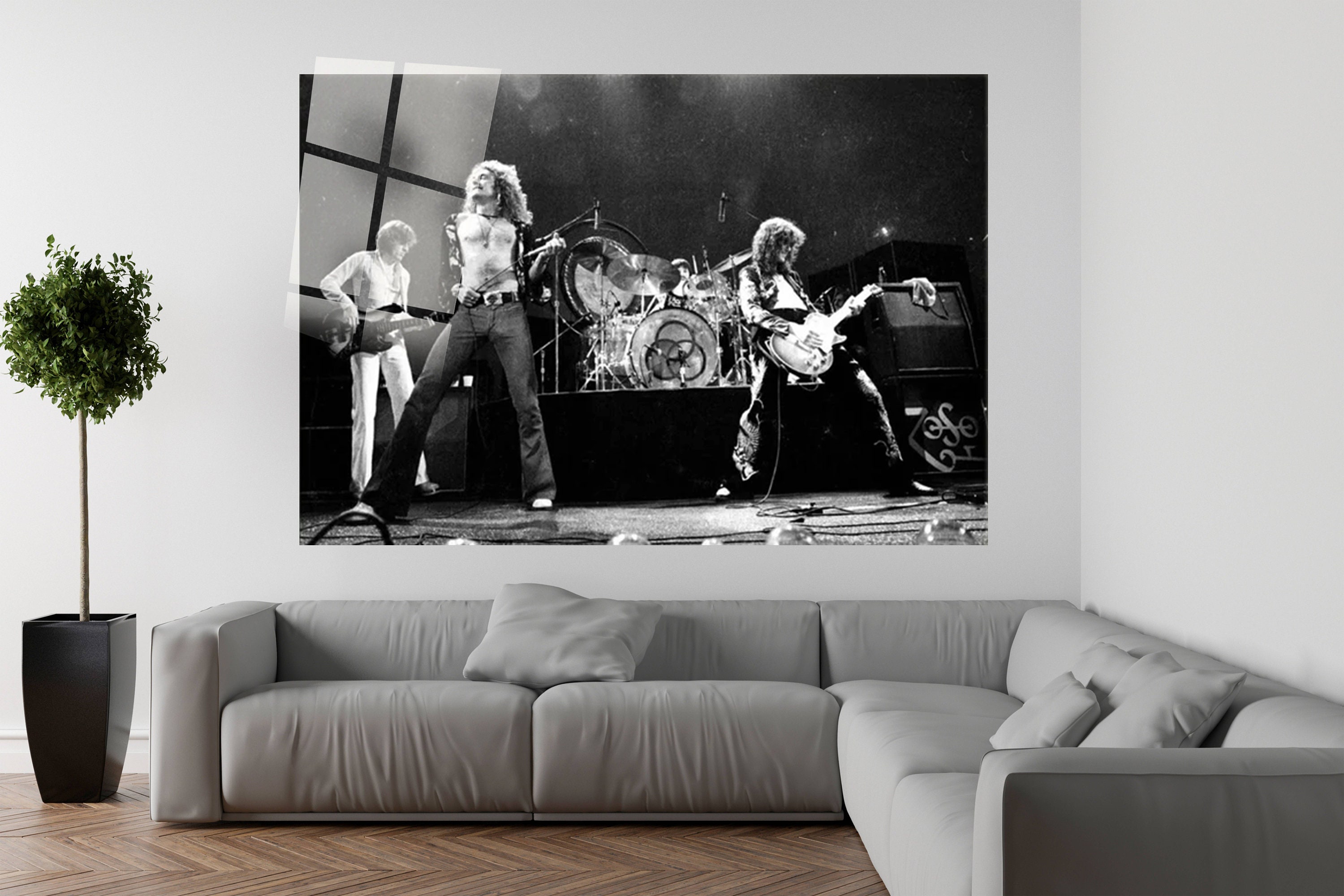 Led Zeppelin Poster, Black & White 1970s Music Band, Extra Large Canvas ...