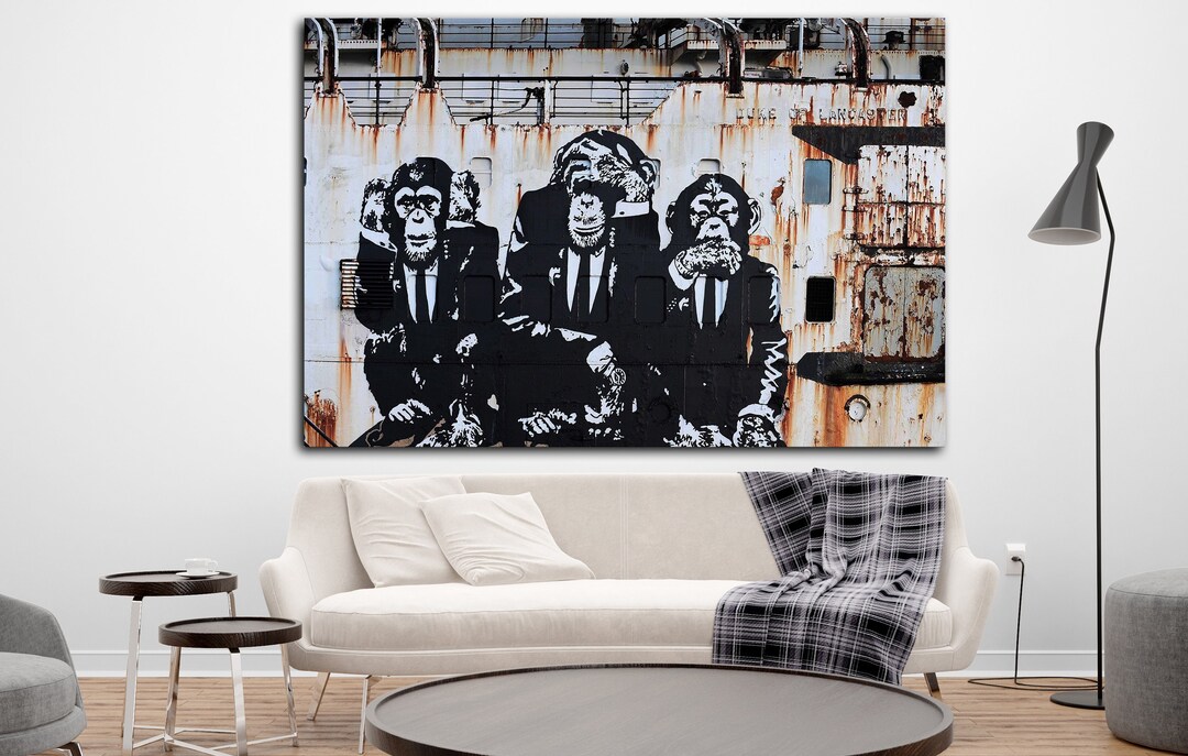 3 Monkeys No Hear See Talk, Banksy Wall Art, Banksy Glass, Banksy ...