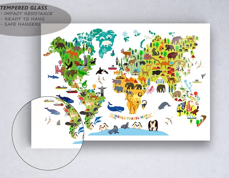 Kids World Map Wall Art, Kids Bedroom Decor, Extra Large Wall Art ...