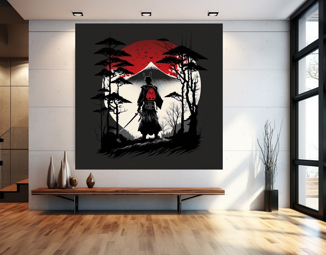 Japanese Ninja Wall Art, Japanese Samurai Oil Painting, Extra Large ...