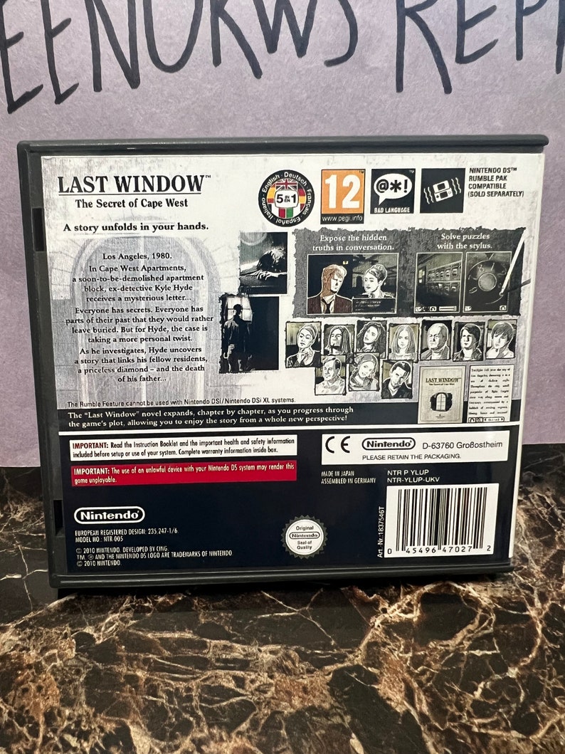 Last Window the Secret of Cape West REPRODUCTION CASE No Game! Nintendo ...