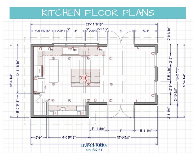 Kitchen Floor Plan Kitchen Drawing Architectural Rendering - Etsy