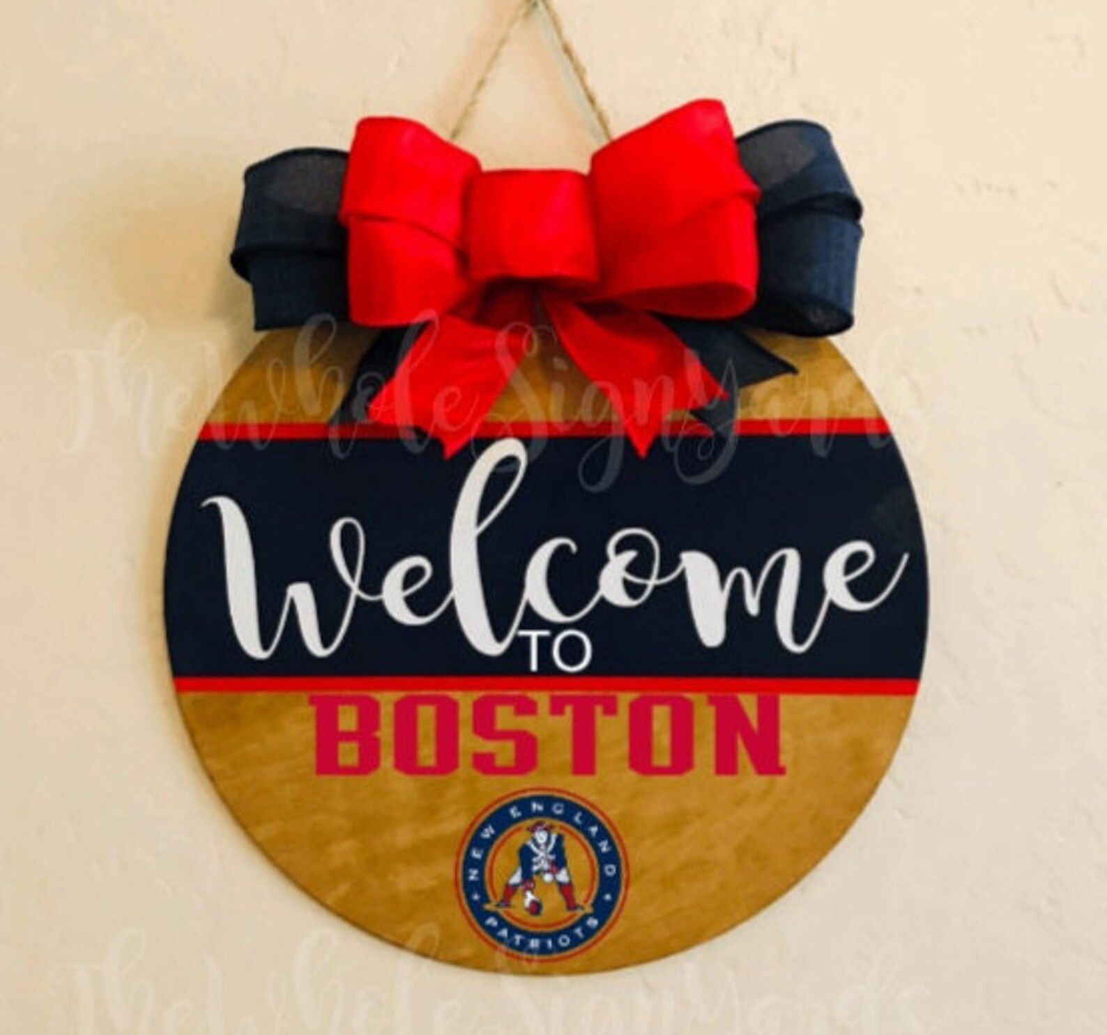 12" New England Patriots Wood Round Door Sign Welcome to Our Home Pat ...