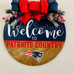 12" New England Patriots Wood Round Door Sign Welcome to Our Home Pat ...