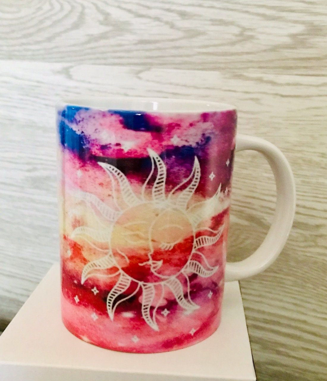 Sun and Moon Mug Watercolor Mug 15 Oz Coffee Mug Moon and Stars Mug Sun ...