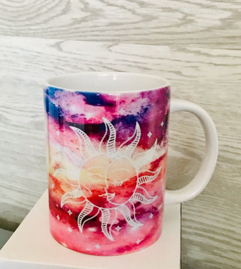 Sun and Moon Mug Watercolor Mug 15 oz Coffee Mug Moon and | Etsy