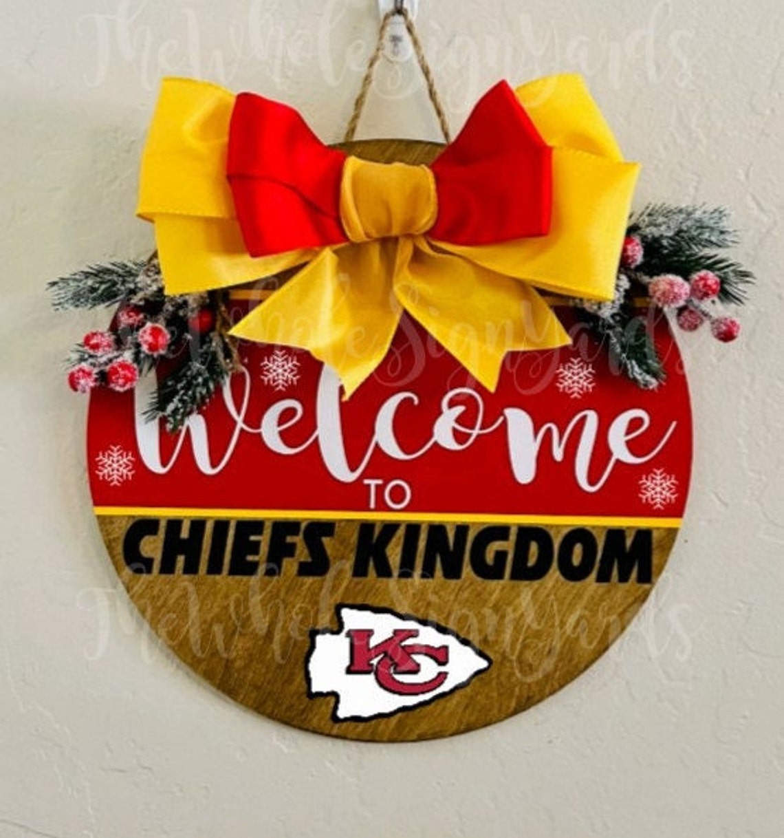 12" Kansas City Chiefs Wood Sign Football Door Sign NFL Wreath Football ...
