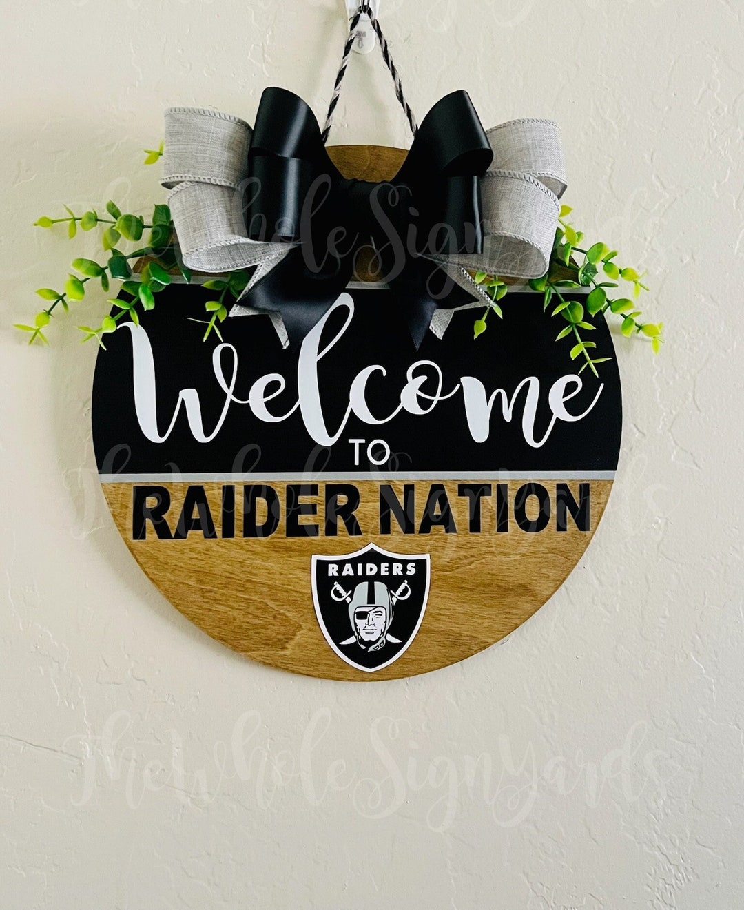 12" Las Vegas Raiders Wood Sign Football Door Sign NFL Wreath Football ...