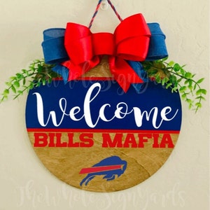 12" Buffalo Bills Wood Round Door Sign Welcome to Our Home Billieve ...