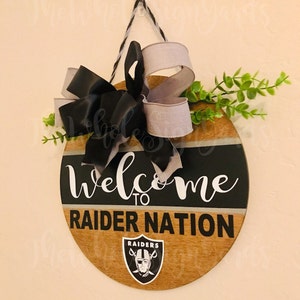 12" Las Vegas Raiders Wood Sign Football Door Sign NFL Wreath Football ...