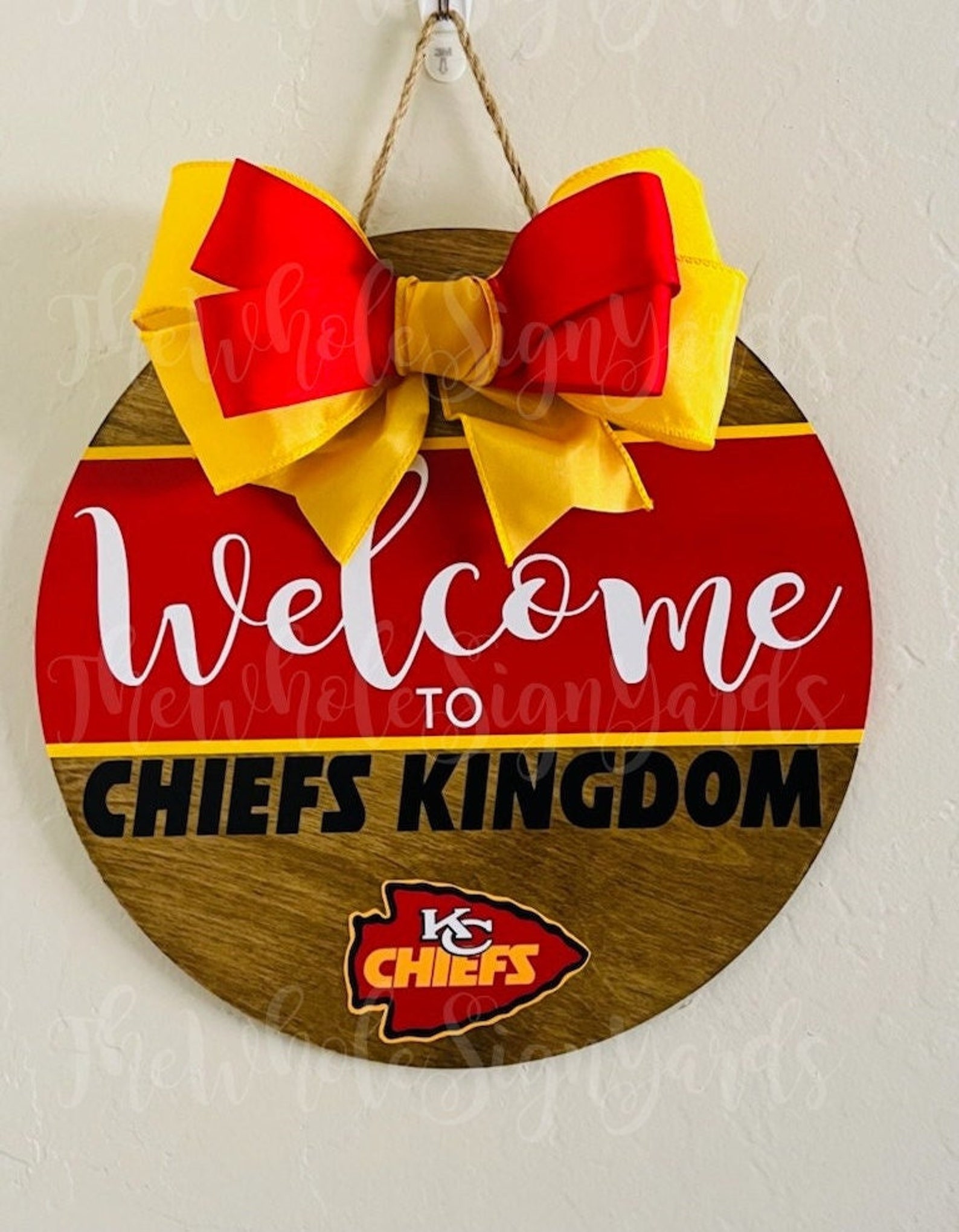12" Kansas City Chiefs Wood Sign Football Door Sign NFL Wreath Football ...