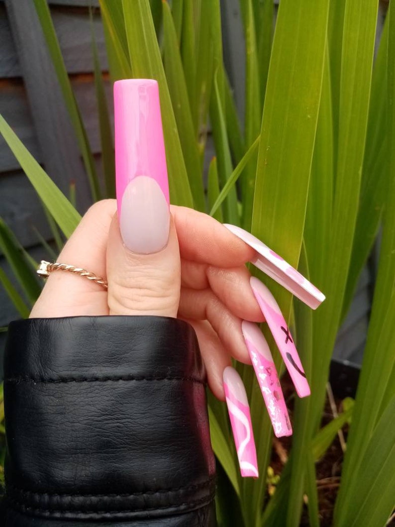Xxl Tapered Square Mix And Match Press On Nail Set Pink Etsy