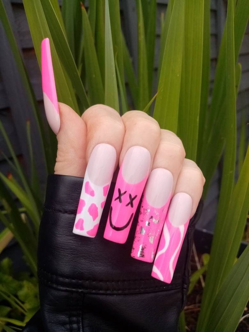 Xxl Tapered Square Mix And Match Press On Nail Set Pink Etsy