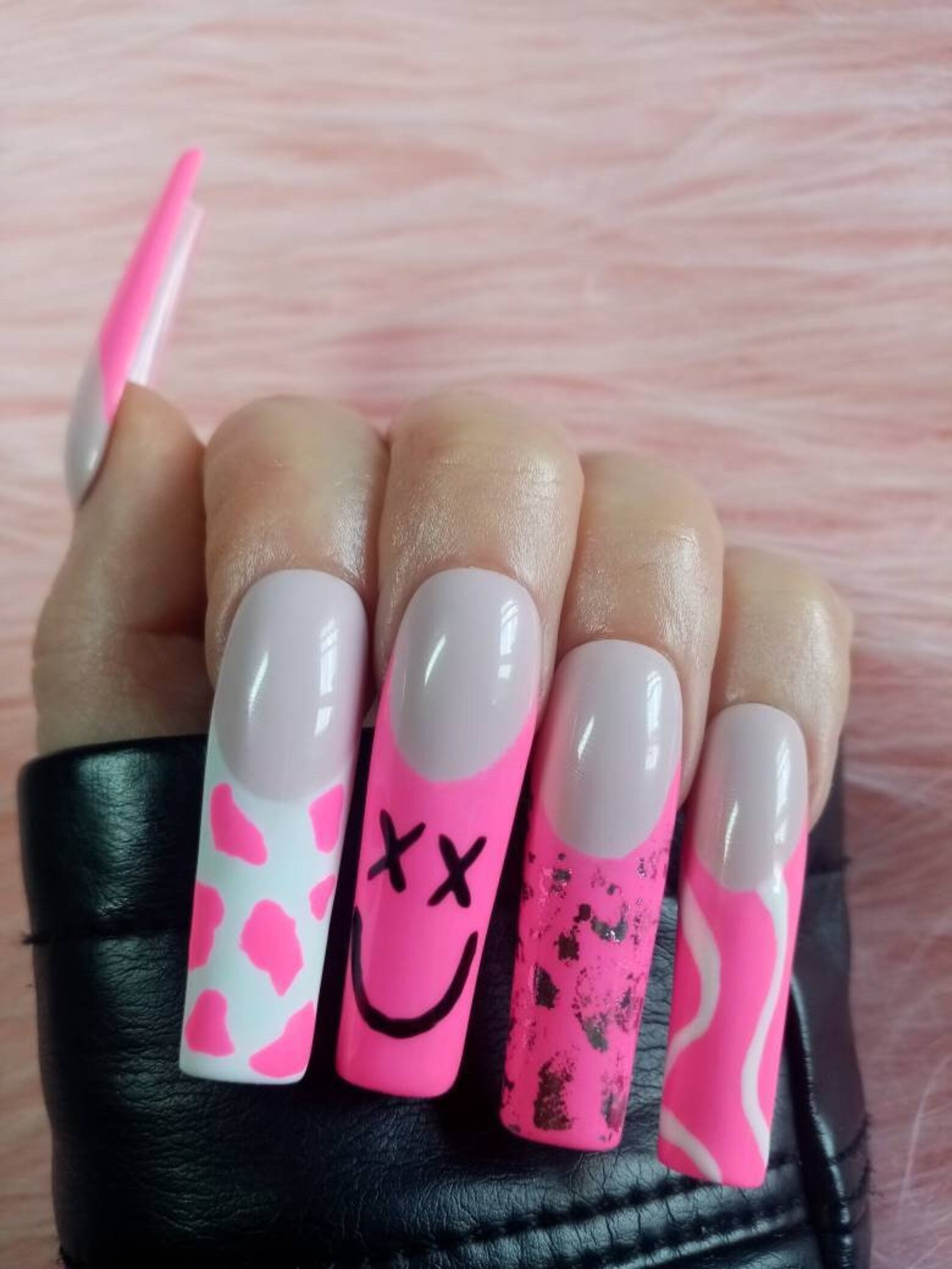 Xxl Tapered Square Mix And Match Press On Nail Set Pink Etsy