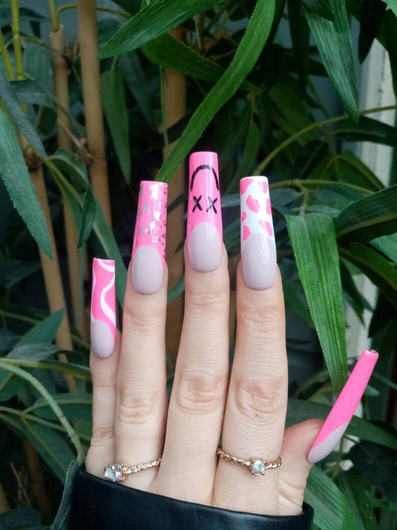 Xxl Tapered Square Mix And Match Press On Nail Set Pink Etsy