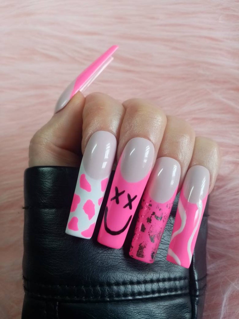 Xxl Tapered Square Mix And Match Press On Nail Set Pink Etsy