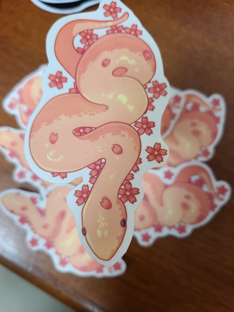 Pink Snake Cherry Blossom Sticker / Vinyl Sticker / Snake / Snake ...
