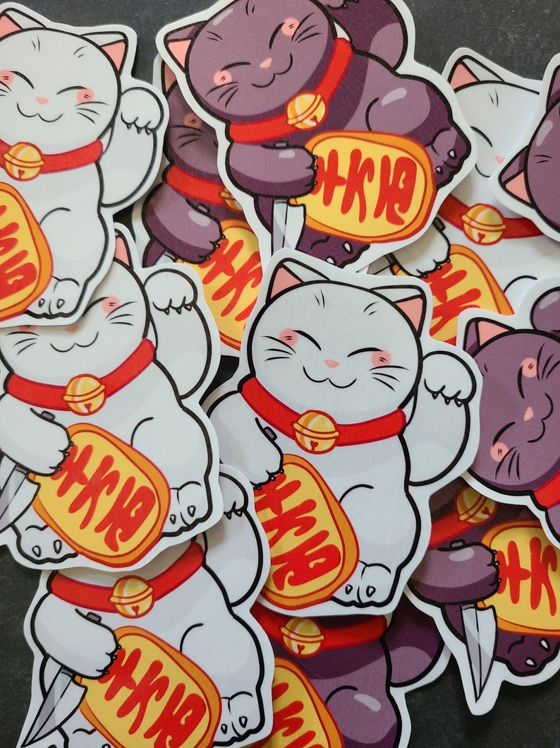 Lucky Kitty Sticker / Lucky Knife Cat / Cat Sticker / Vinyl Sticker ...