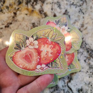 Sparkle Strawberry Sticker / Fruit Sticker / Vinyl Sticker / Journaling ...