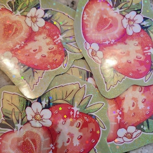 Sparkle Strawberry Sticker / Fruit Sticker / Vinyl Sticker / Journaling ...