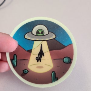Glow in the Dark UFO Kitty Sticker / Cat Sticker / Vinyl Sticker / Glow ...