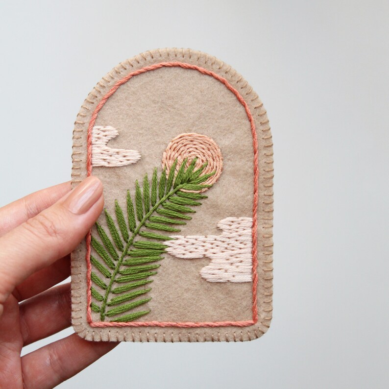 Arched Window Embroidered Patch, Boho Embroidery Patch, Palms and Sun ...
