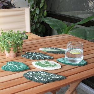 Plants Punch Needle Coasters, Tufted Drink Coaster, Plant Mug Rug ...