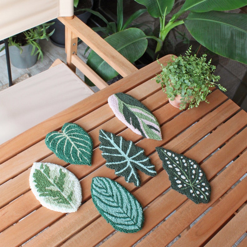 Plants Punch Needle Coasters, Tufted Drink Coaster, Plant Mug Rug ...