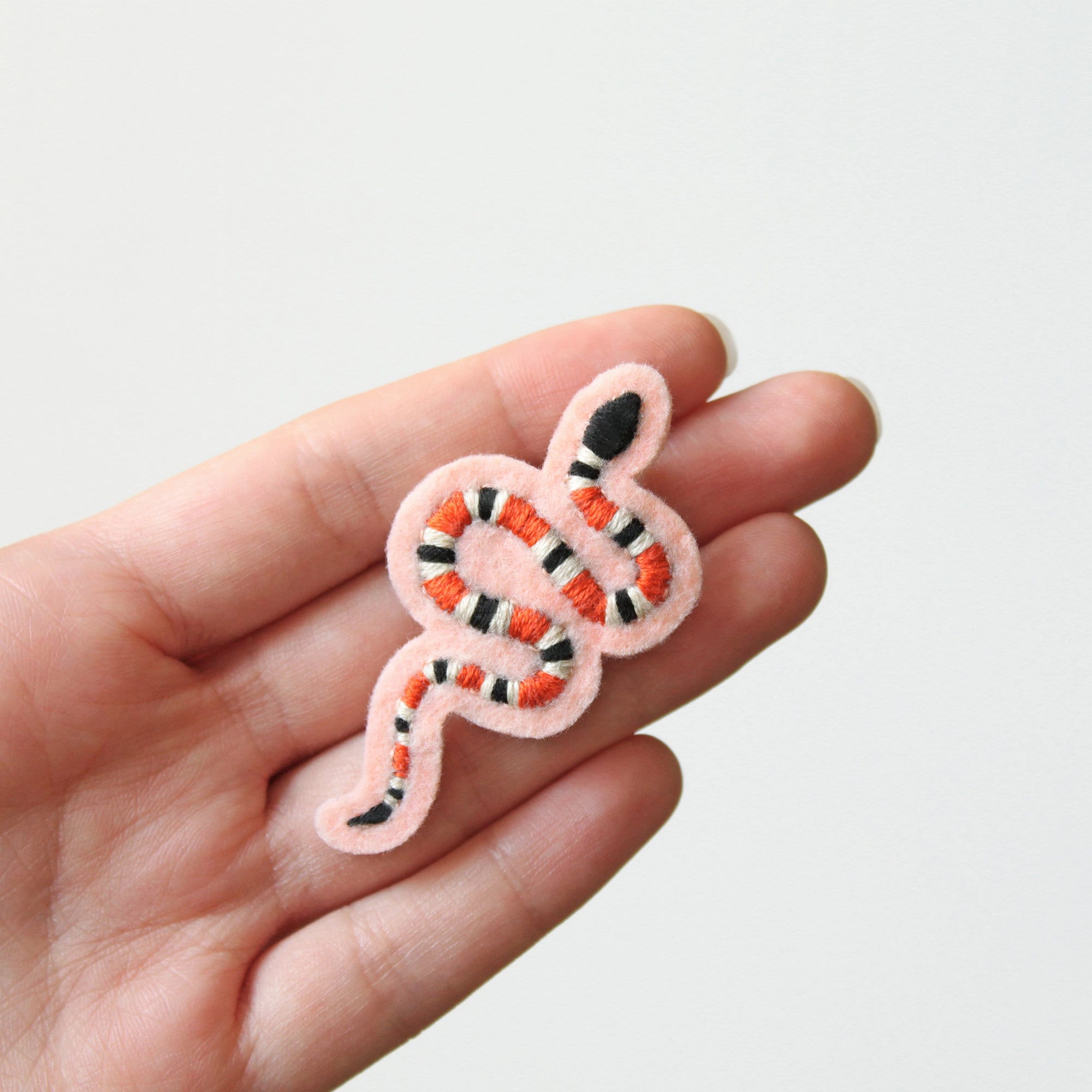 Red Black White Snake Pin, Serpent Brooch, Hand Stitched Pin, Coral ...