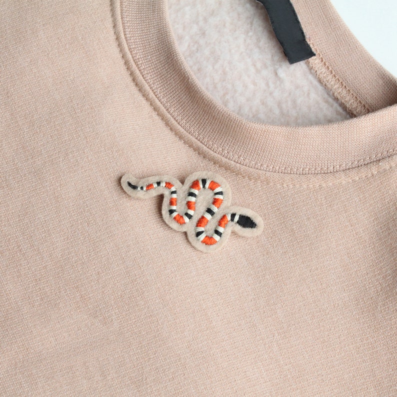Coral Snake Embroidery Brooch, Snake Pin, Hand Embroidered Pin, Red ...