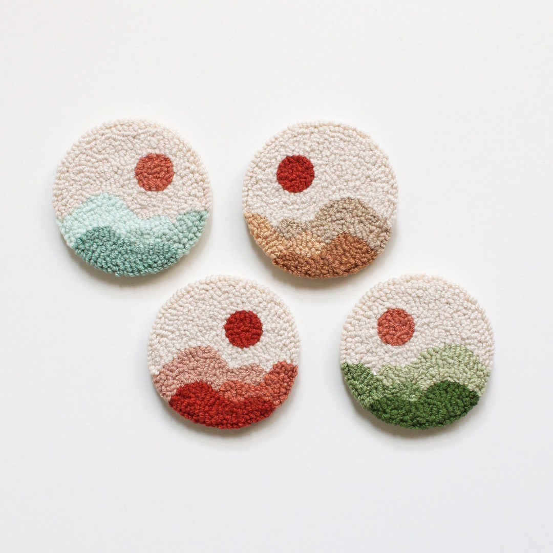 Set of 2 Car Coasters, Punch Needle Car Coasters, Boho Car Accessories ...