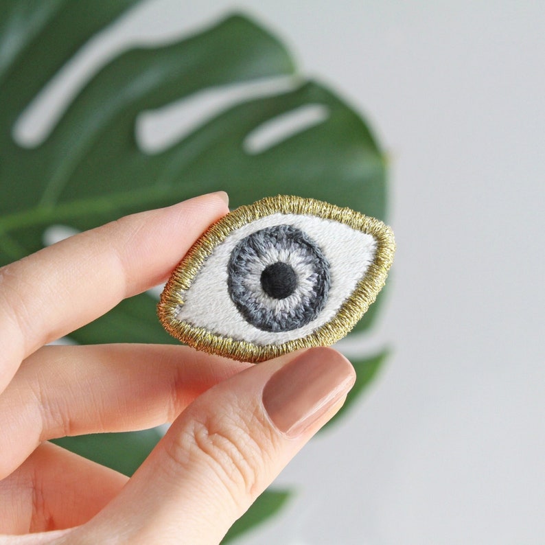 Goldwork Embroidery Eye Pin, Eye Hand Embroidered Brooch, All-seeing ...
