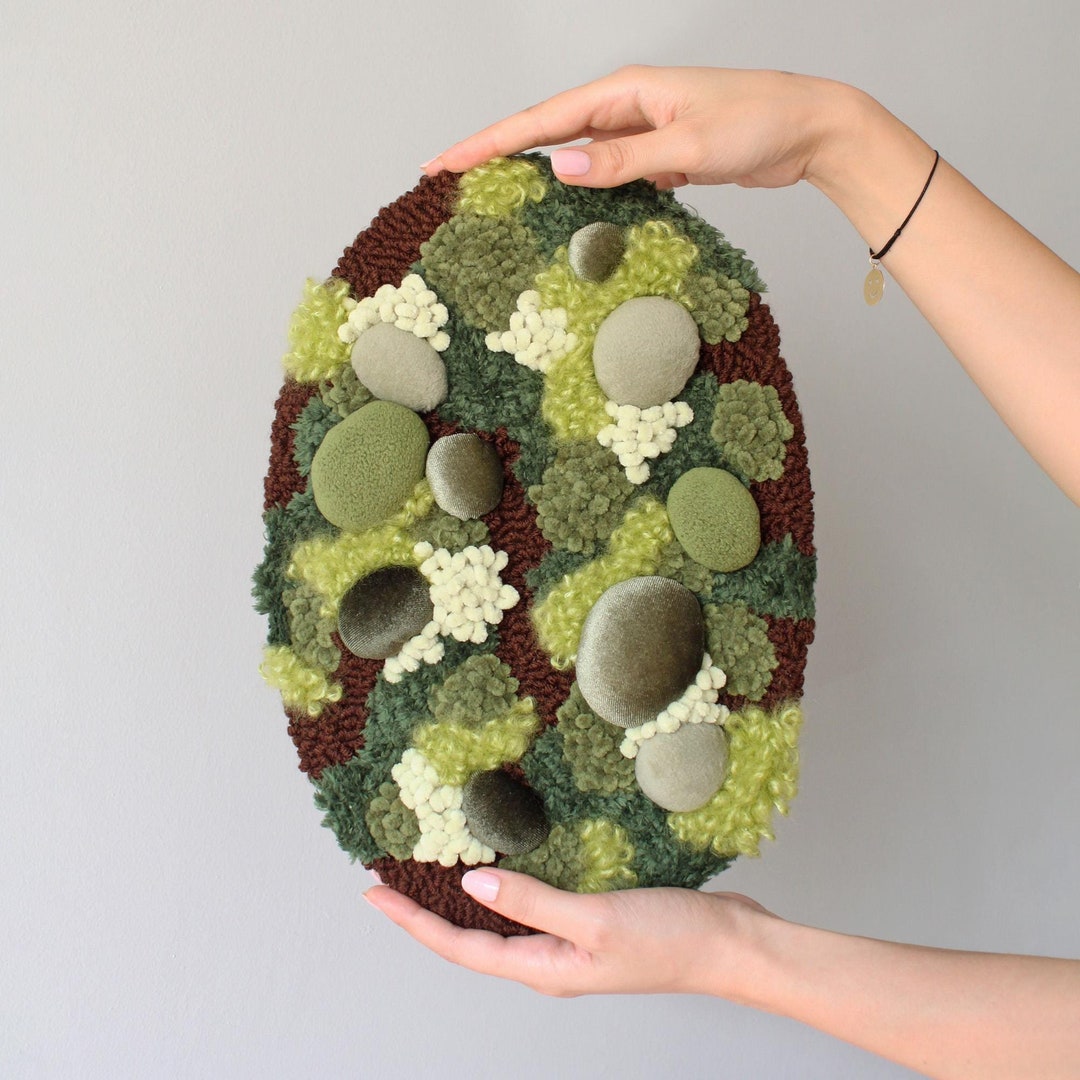 Botanical Wall Decor, Moss Textile Wall Art, Punch Needle Wall Hanging ...