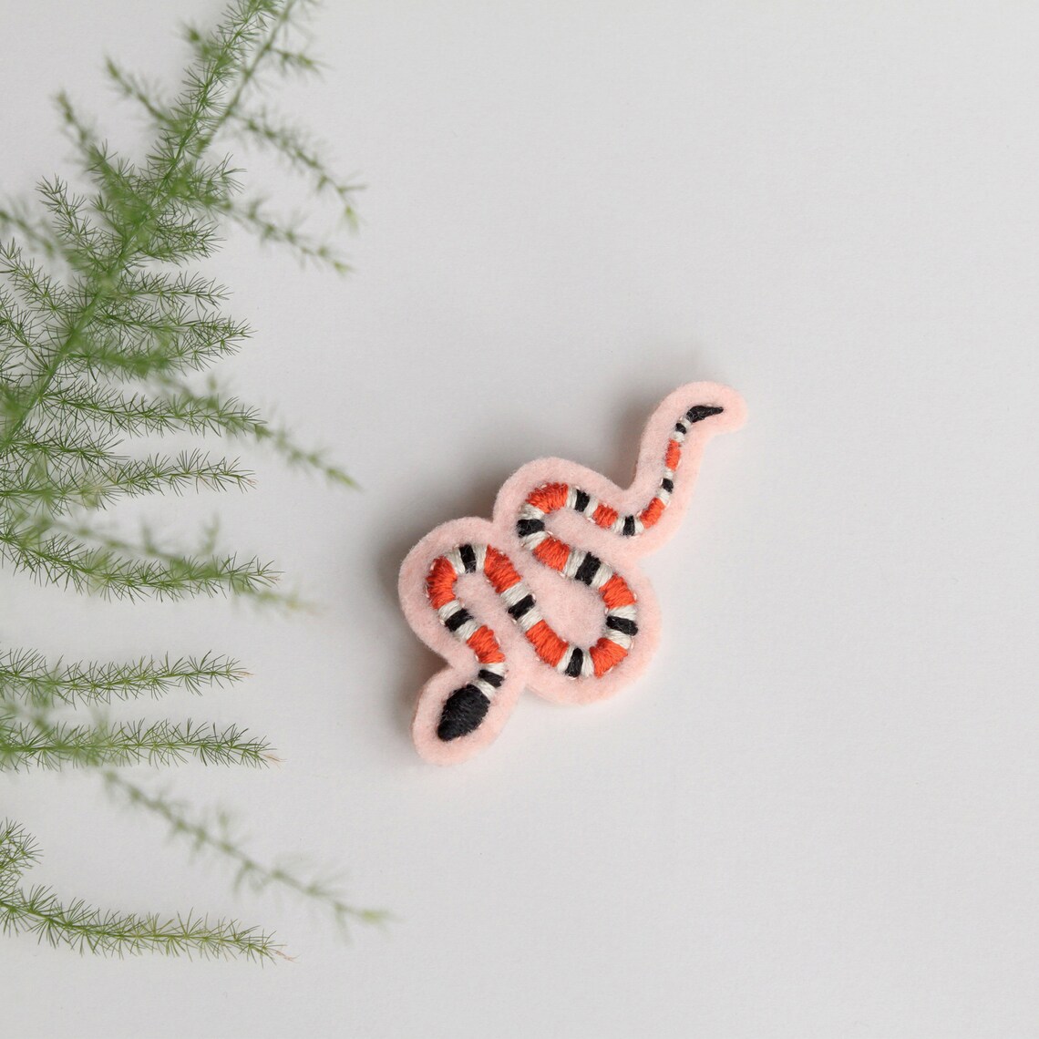 Red Black White Snake Pin, Serpent Brooch, Hand Stitched Pin, Coral ...
