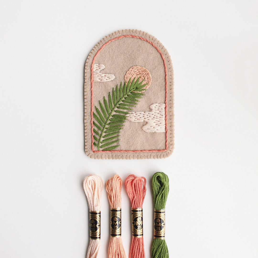 Arched Window Embroidered Patch, Boho Embroidery Patch, Palms and Sun ...