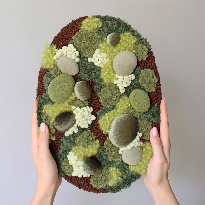 Botanical Wall Decor, Moss Textile Wall Art, Punch Needle Wall Hanging ...