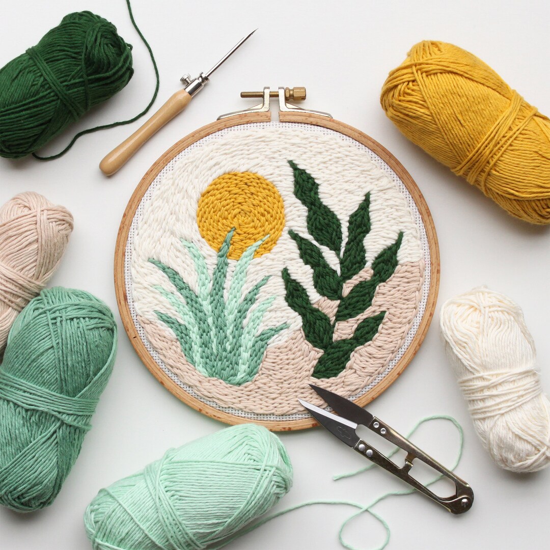 Plants Punch Needle Hoop Art, Plants and Sun Wall Hanging, Punch Needle ...