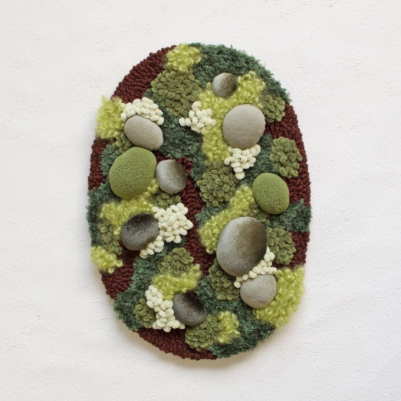 Botanical Wall Decor, Moss Textile Wall Art, Punch Needle Wall Hanging ...
