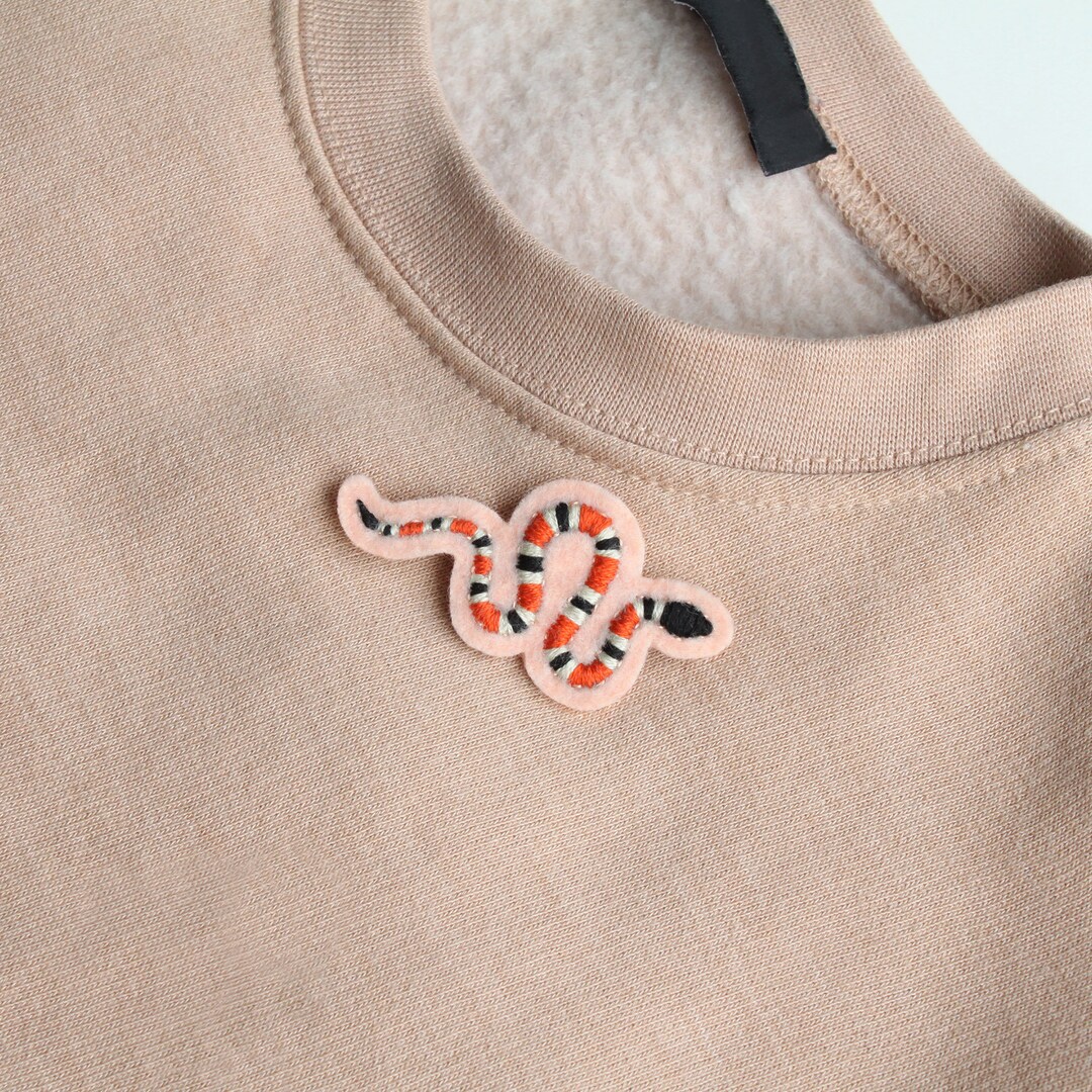 Red Black White Snake Pin, Serpent Brooch, Hand Stitched Pin, Coral ...