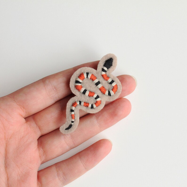 Coral Snake Embroidery Brooch, Snake Pin, Hand Embroidered Pin, Red ...