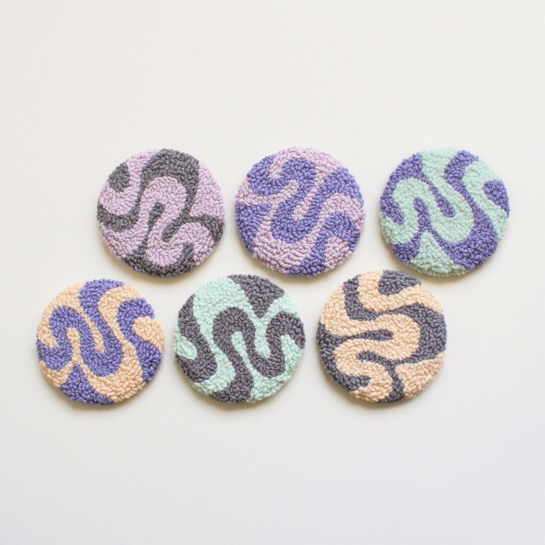 Set of 2 Car Coasters, Punch Needle Car Coasters, Pastel Car ...