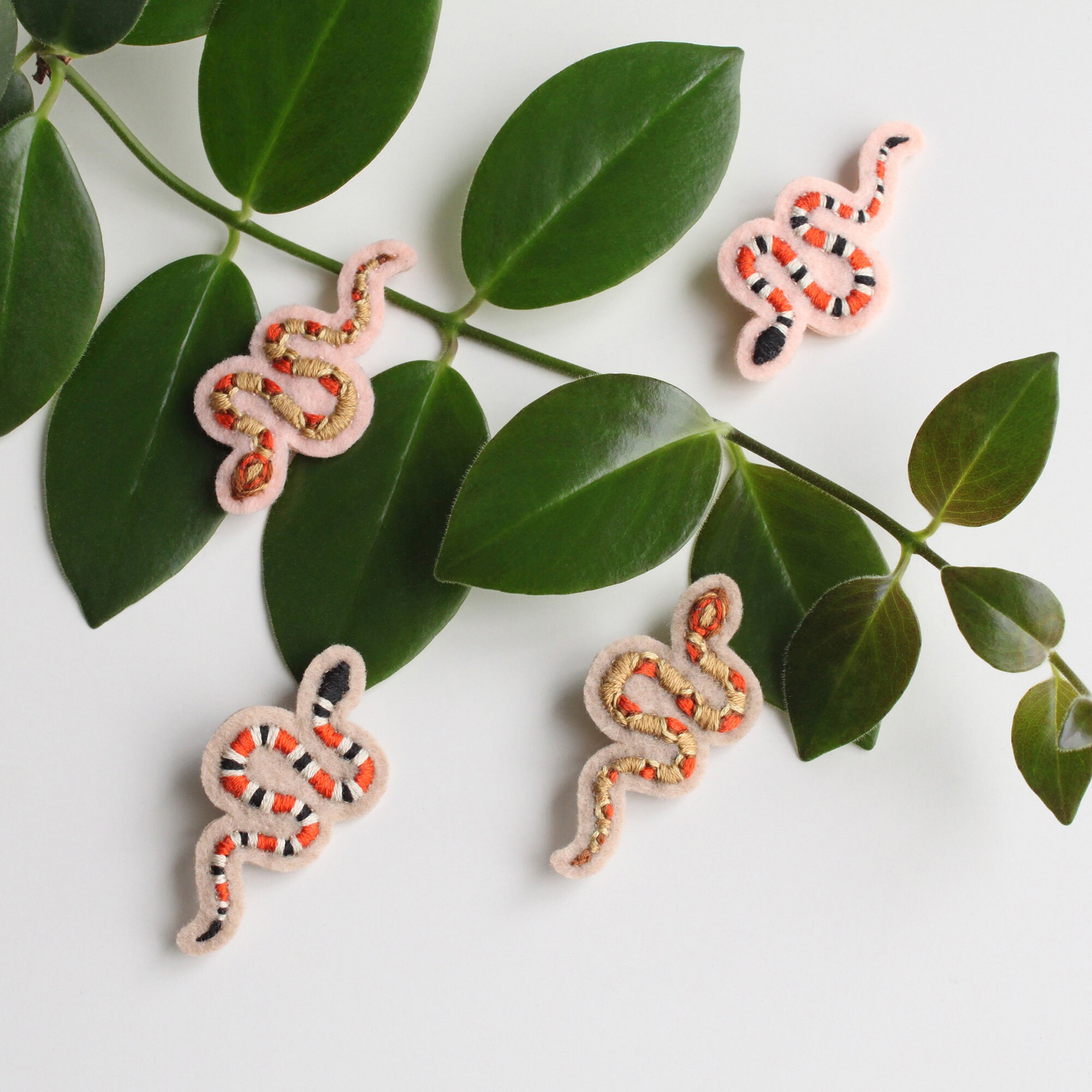 Red Black White Snake Pin, Serpent Brooch, Hand Stitched Pin, Coral ...