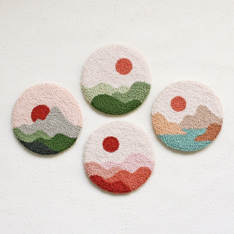 Punch Needle Coasters Mug Rugs Boho Coasters Tufted - Etsy