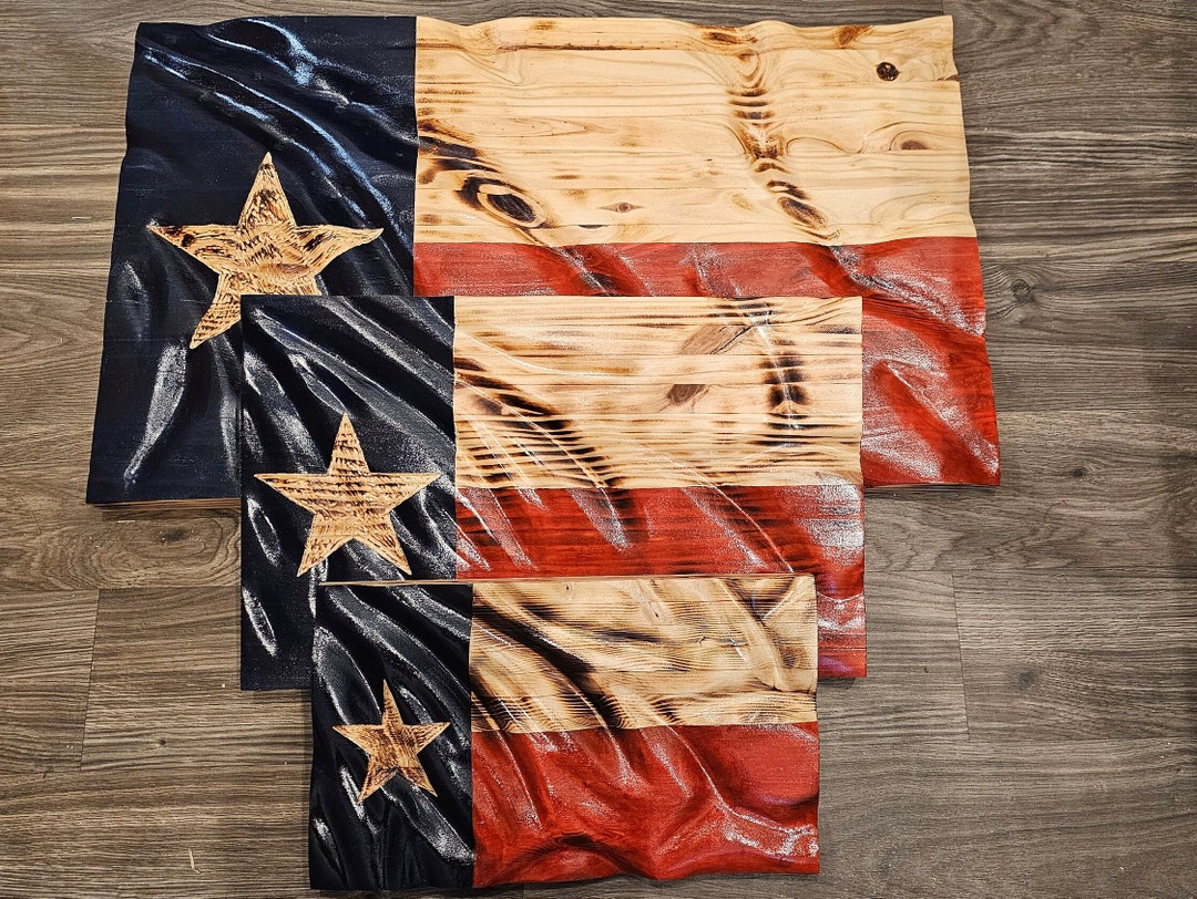 Large Wavy American Wood Burned Flag - Etsy
