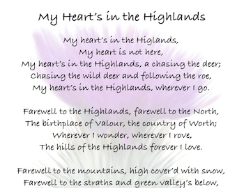 Lyrics From My Heart's in the Highlands Poem & Song by Robert Burns ...