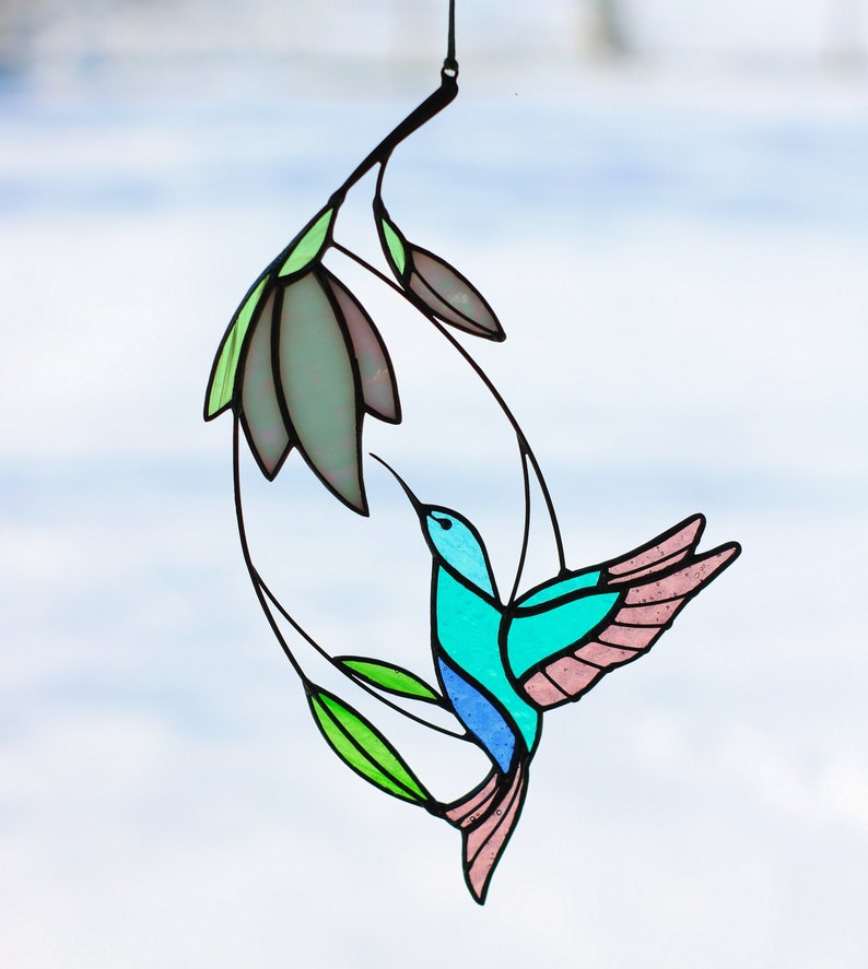 Hummingbird Suncatcher Stained Glass Art Window Hangings Bird - Etsy