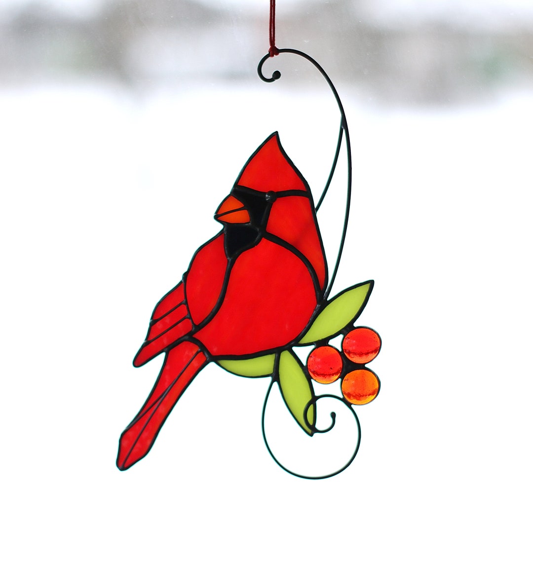 Cardinal Bird Suncatcher Stained Glass Art Window Hangings Handmade ...