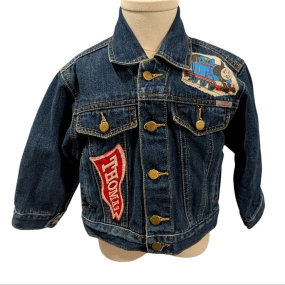 90s Y2K Vintage Thomas & Friends Kids Blue Denim Patc… - Gem