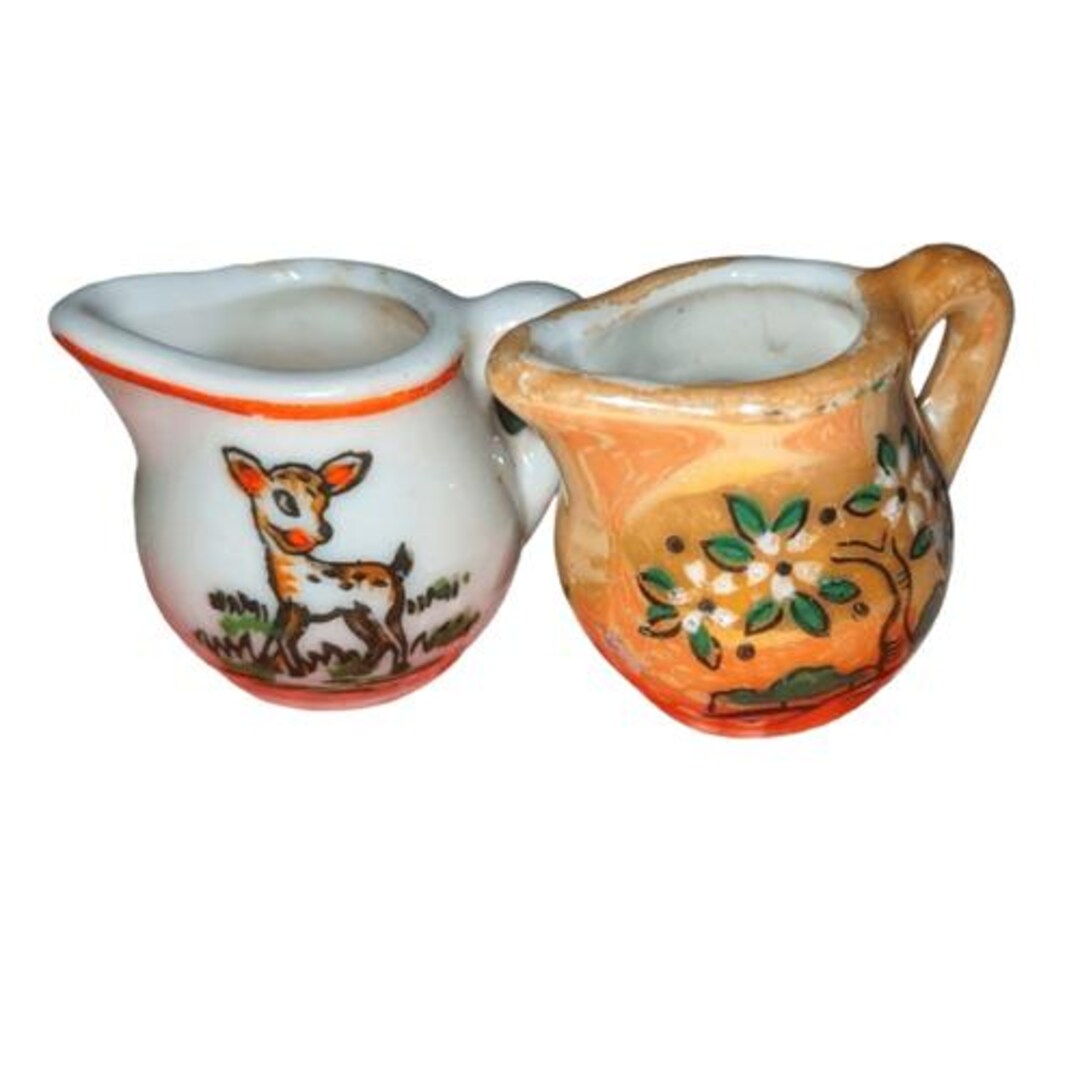 Vintage Ceramic Deer Tree Miniature Jugs Japan - Etsy