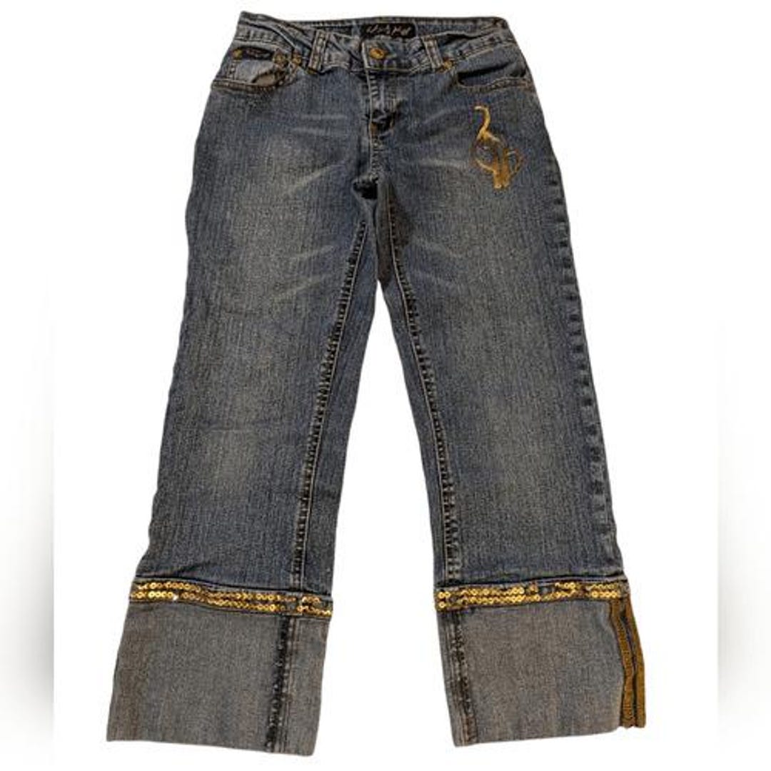 Baby Phat Girls Vintage Denim Capris With Gold Sequins Size 12 - Etsy
